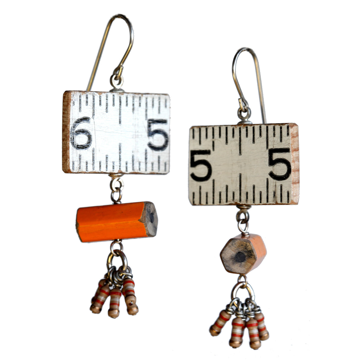 Wooden Ruler Pencil Resistor Earrings Amy Pfaffman