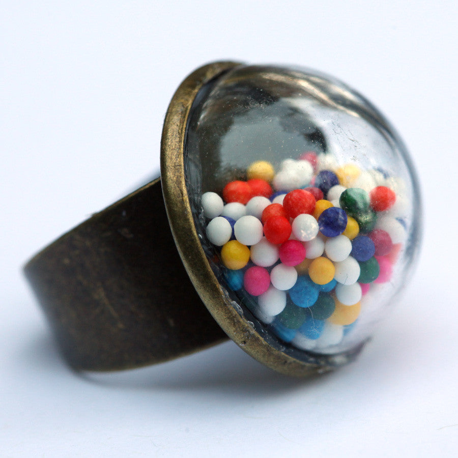 Large glass dome ring with cake sprinkles – Amy Pfaffman