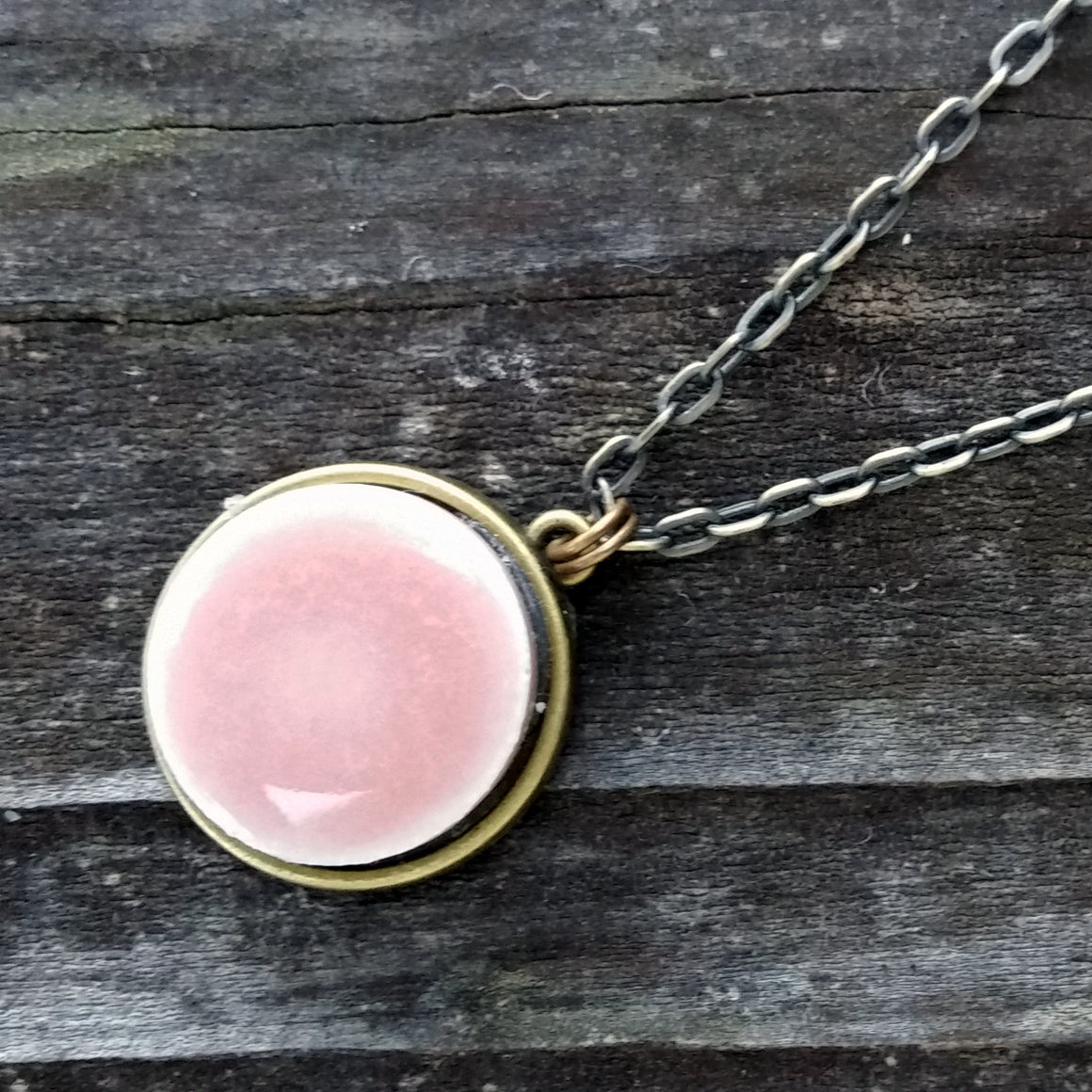 Pink ceramic tile antiqued brass pendant – Amy Pfaffman