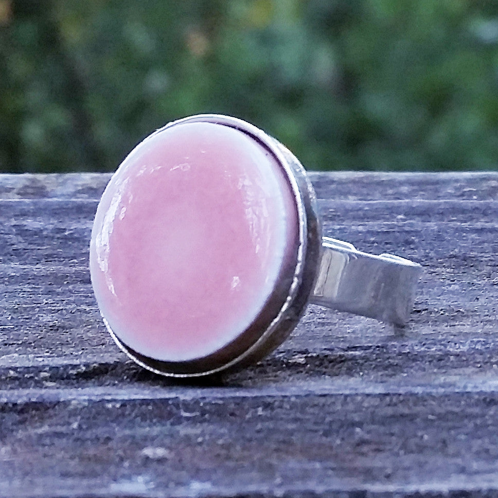 Pink ceramic tile silver-plated ring – Amy Pfaffman