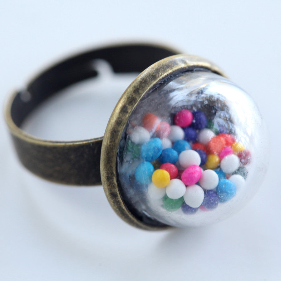 Small glass dome ring with cake sprinkles – Amy Pfaffman